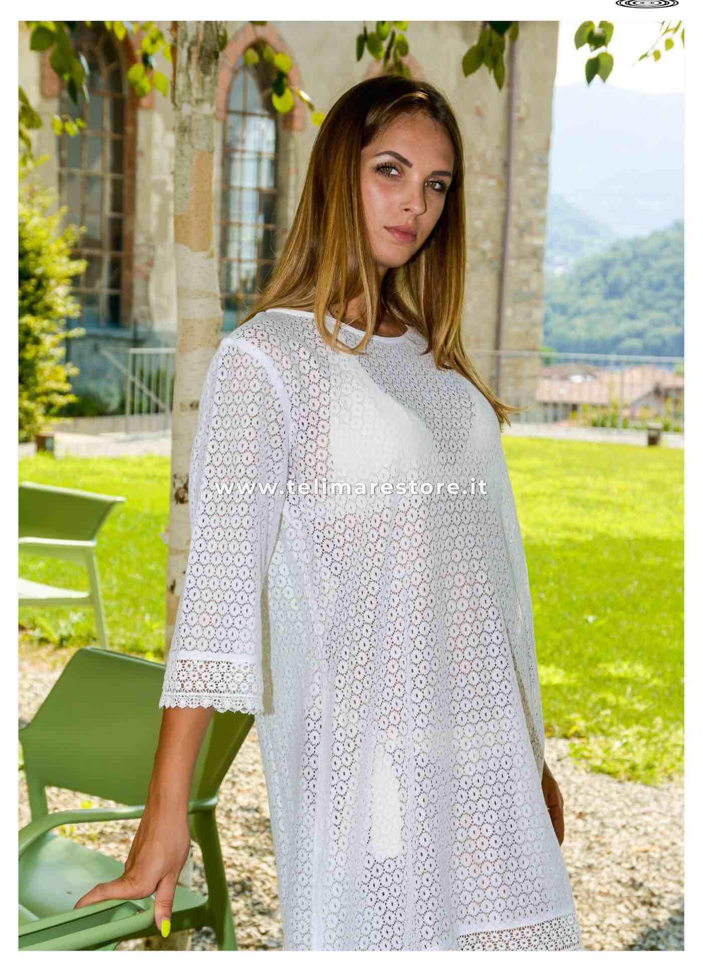 Pareo Copricostume Bianco Girocollo Capri Des.5 100% Cotone Taglia Unica.