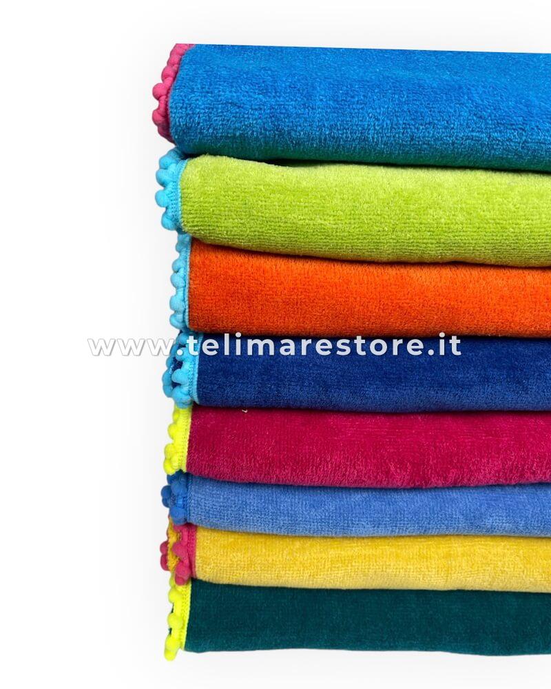 Telo Lettino Marisol Blu con Pon Pon Spugna Velour Senza Tasche e Cuscino