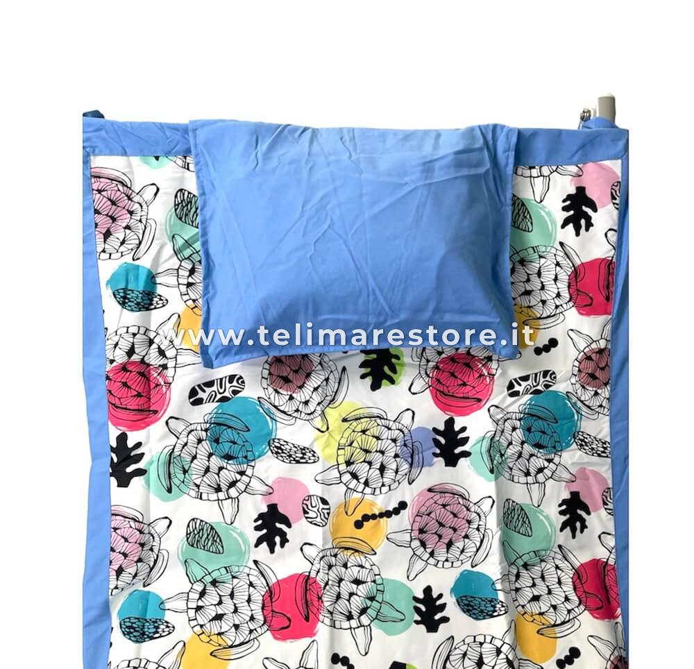 Telo Lettino in Microfibra New Turtle Stampa Digitale Con Tasche e Cuscino