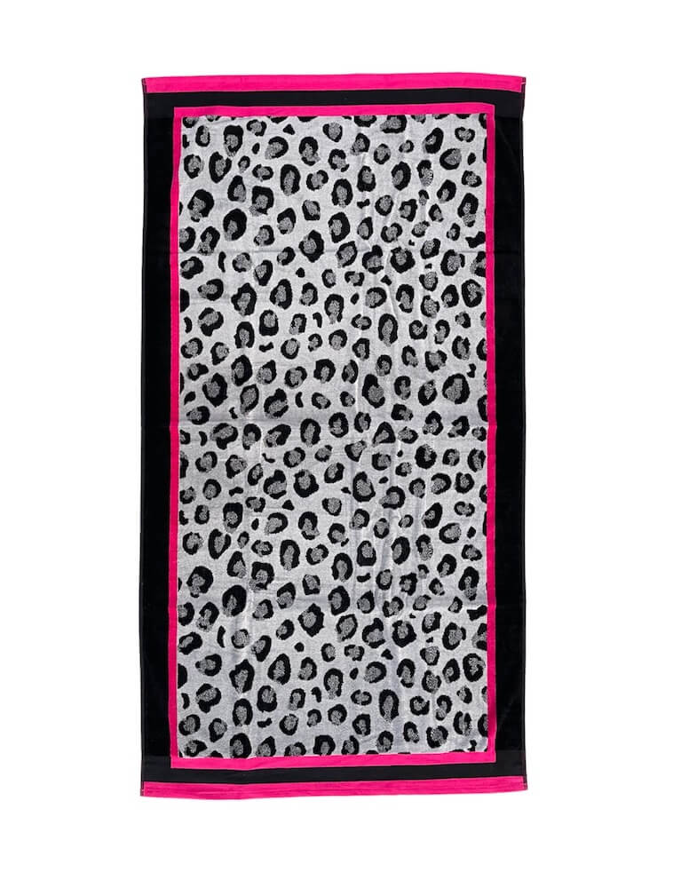 Telo Mare Jungle Maculato Grigio 100% Cotone Asciugamano Spiaggia 90x160 cm